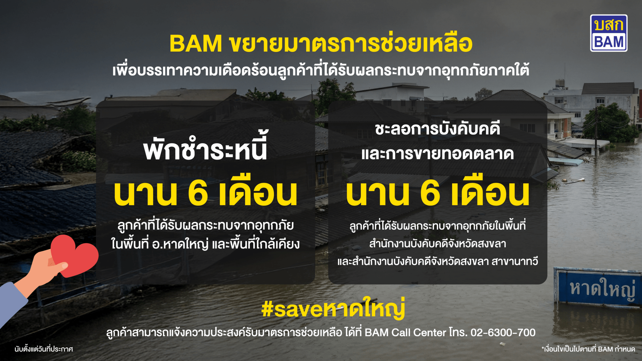 BAM ขยายมาตรการช่วยลูกค้าประสบภัยน้ำท่วมภาคใต้ พักชำระหนี้ - ชะลอการ ...